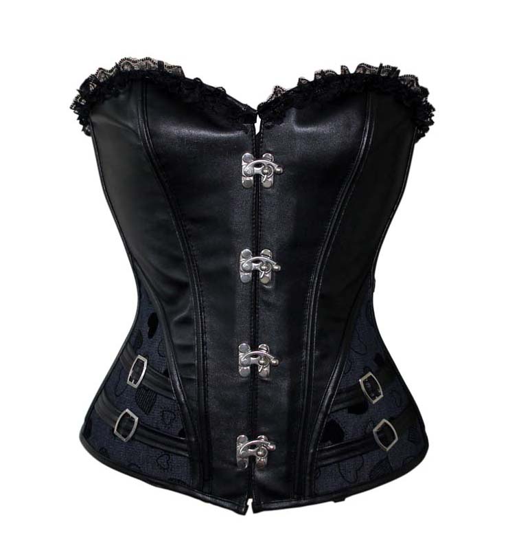 Exclusive Black Lace Trim Busk Closure Overbust Corset N10047