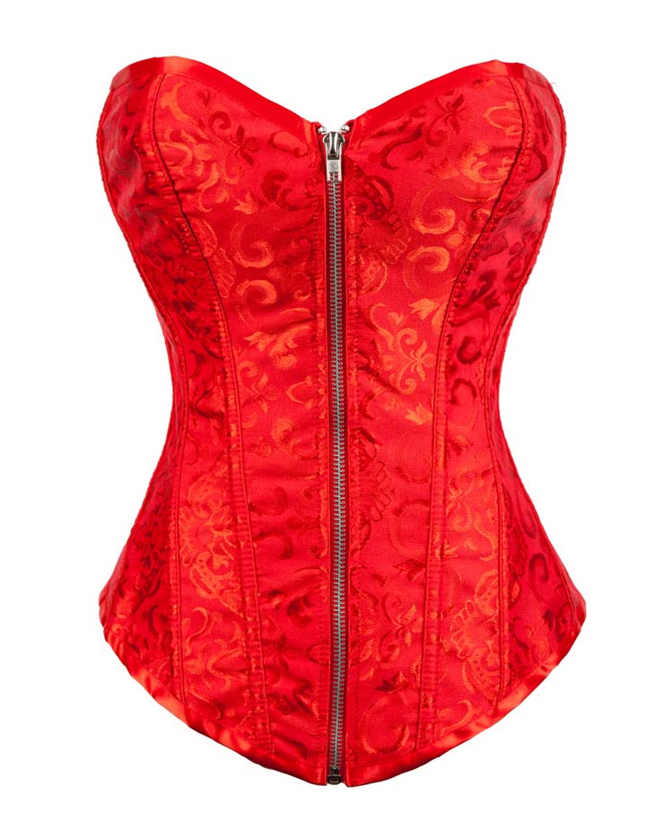 Fashion Red Jacquard Zipper Overbust Christms Corset N10877