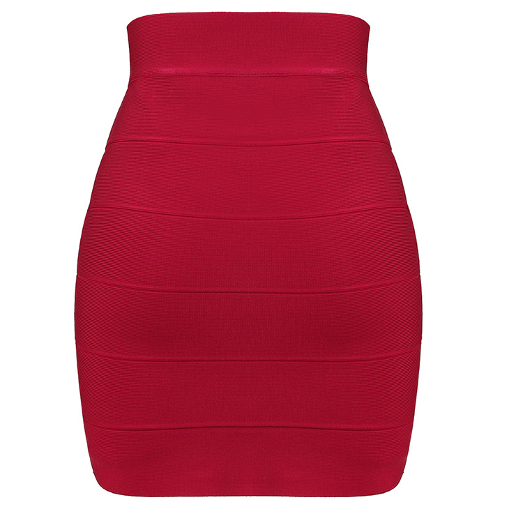 Womens Sexy Plain Red Elastic Bodycon Bandage Pencil Skirt N15625