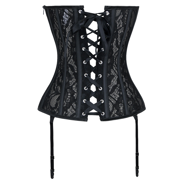 Sexy Victorian Black Floral Lace Strapless Sweetheart Bust Line Waist