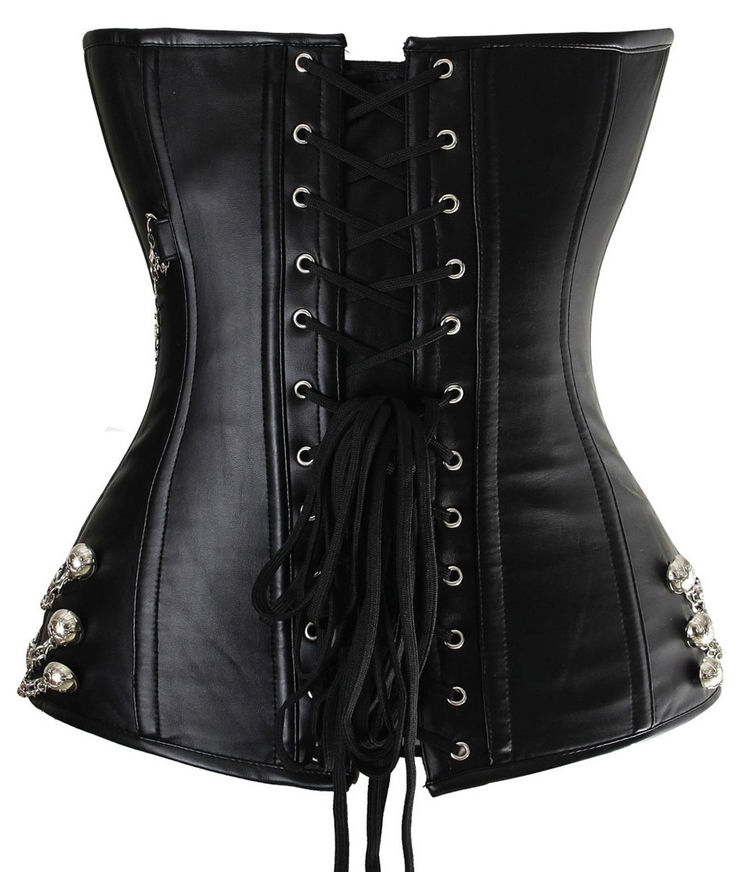 Steam Punk Rock Black Chains Leather Corset Andpant Set N12750