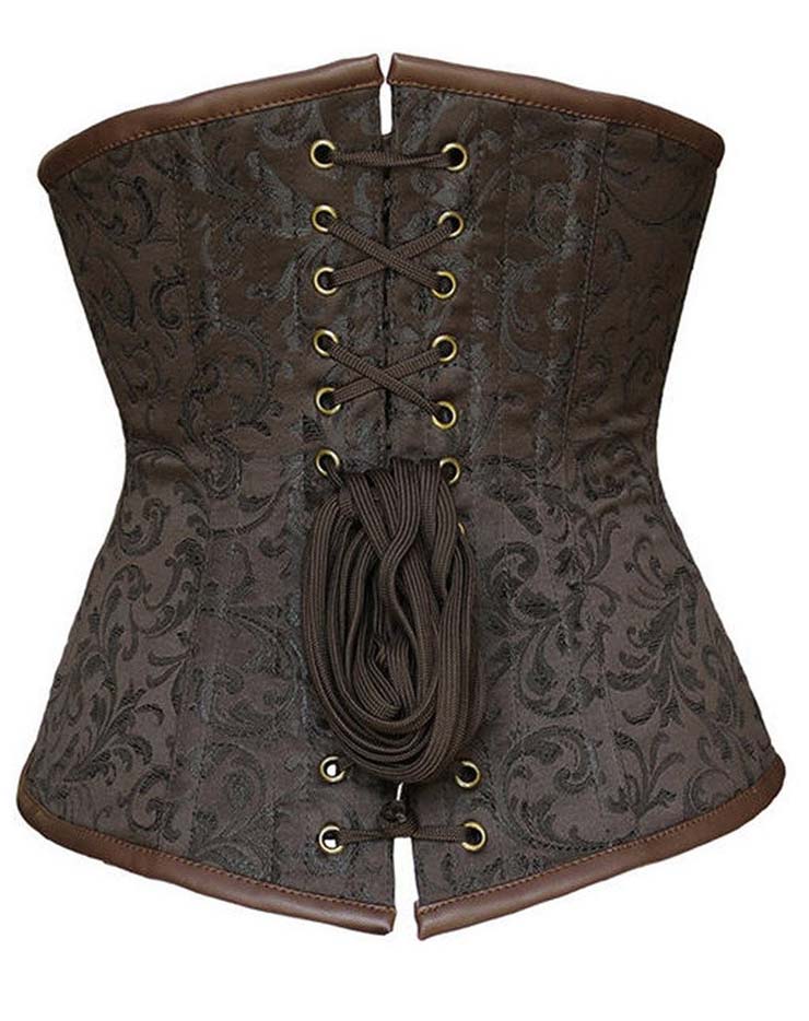 Vintage Brown Jacquard Steel Boned Underbust Corset N10634