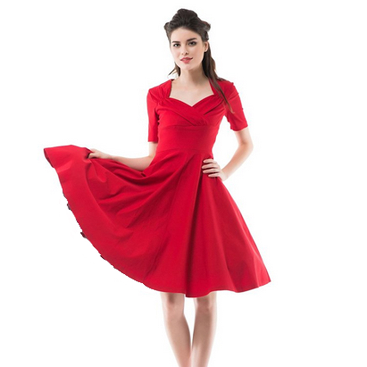 Elegant 1950's Vintage Red Short Sleeve Casual Cocktail Party Chrismas ...