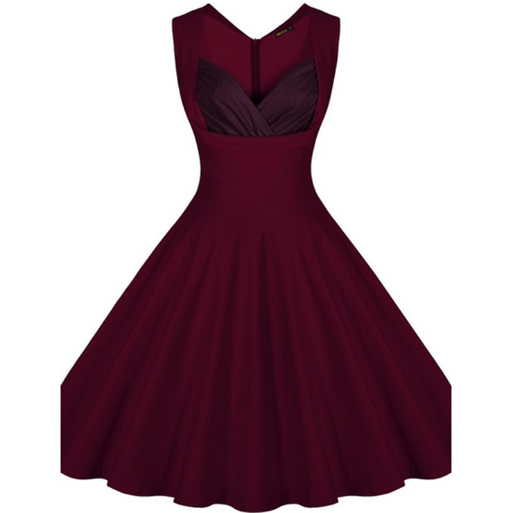 Women's 1950's Vintage Plain Cut Out V-Neck Casual Party Cocktail Dress ...