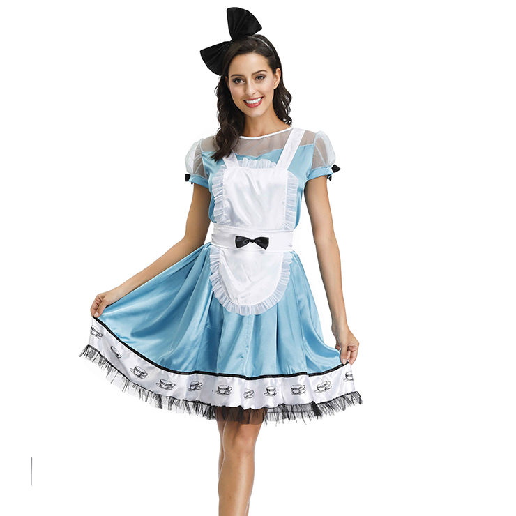 3ps Adorable Alice Light-blue Wonderland Dress Halloween Cosplay Maid ...
