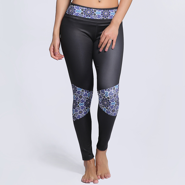 Women's Fashion Black High Waist Print Sports Workout Leggings Yoga ...