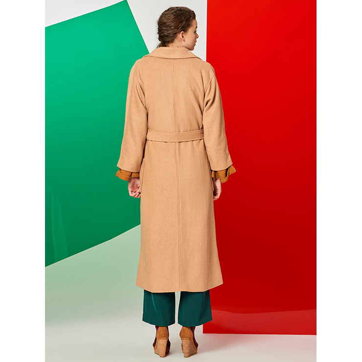 Women's Plain Khaki Casual Overcoat With Belt N14217