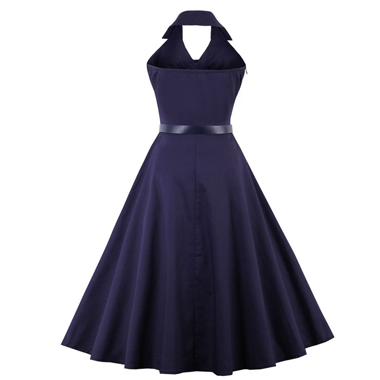 Classic Vintage Summer Backless Halter Swing Dress N13059