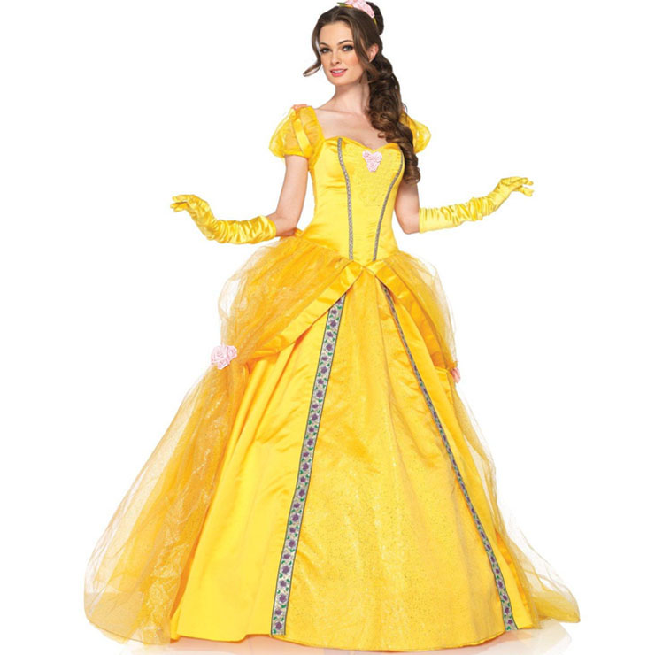 Women's Deluxe Yellow Princess Maxi Dress Fairy Tale Adult Cosplay ...