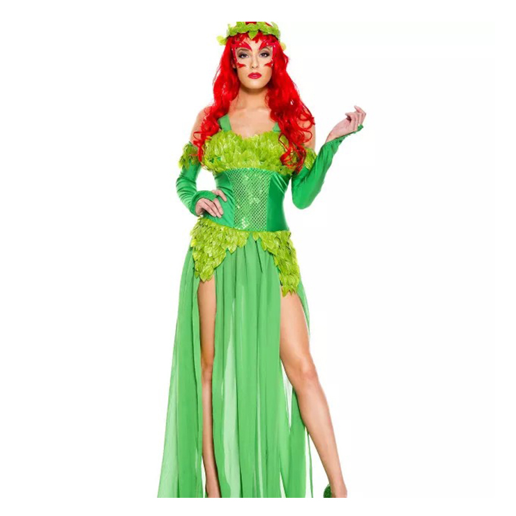 3Pcs Elegant Green Jungle Girl Low-cut High Waist Dress Halloween ...