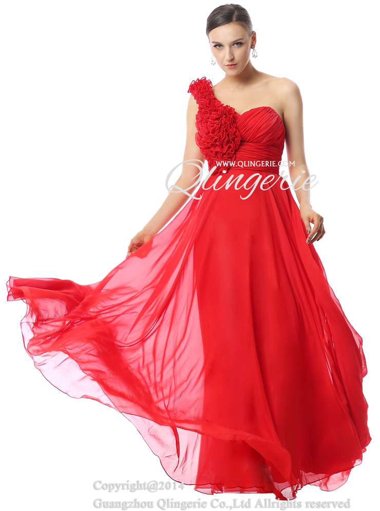 2018 Exclusive Red A-line One-shoulder Nipped Waist Flowers Floor ...