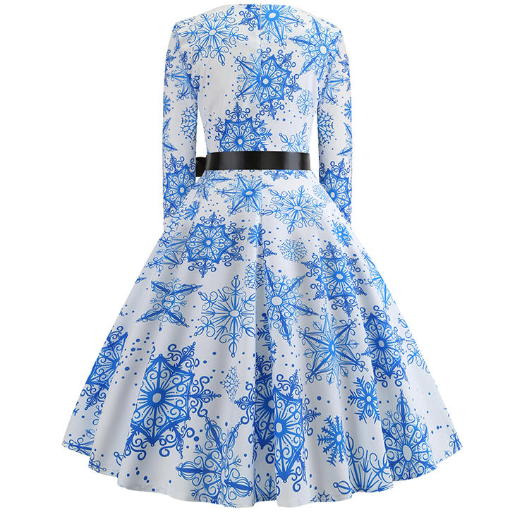 Fashion Snowflake Pattern Long Sleeves Round Neckline High Waist ...