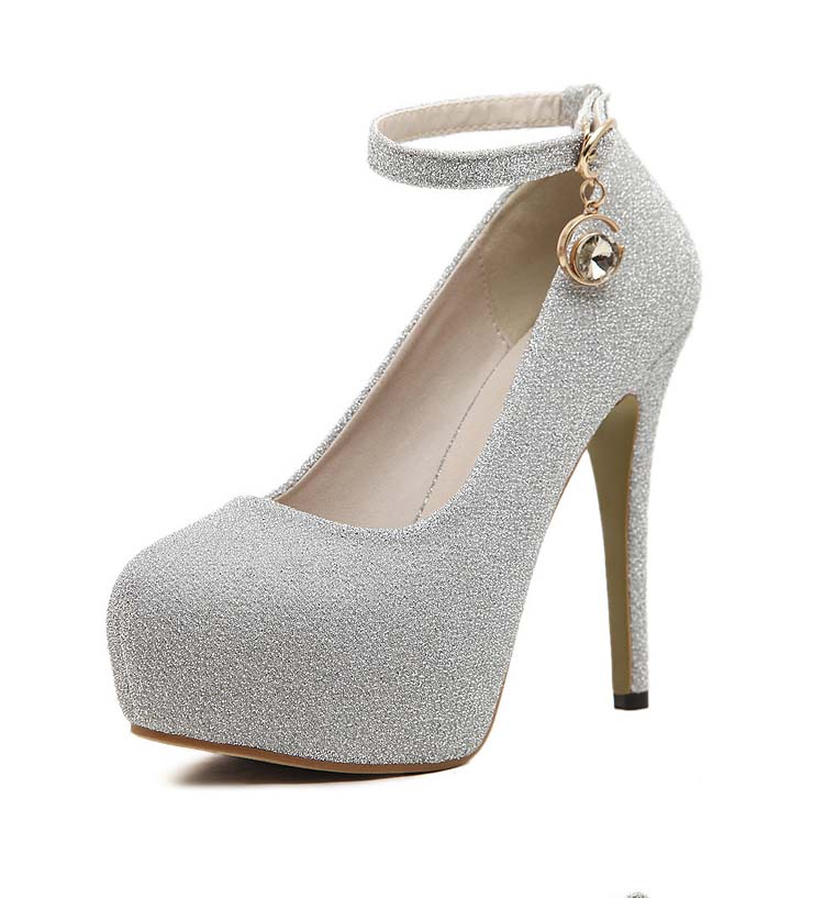 Fashion Lady Glitter Silver Ankle Wrap Round Toe High Heels SWS20222