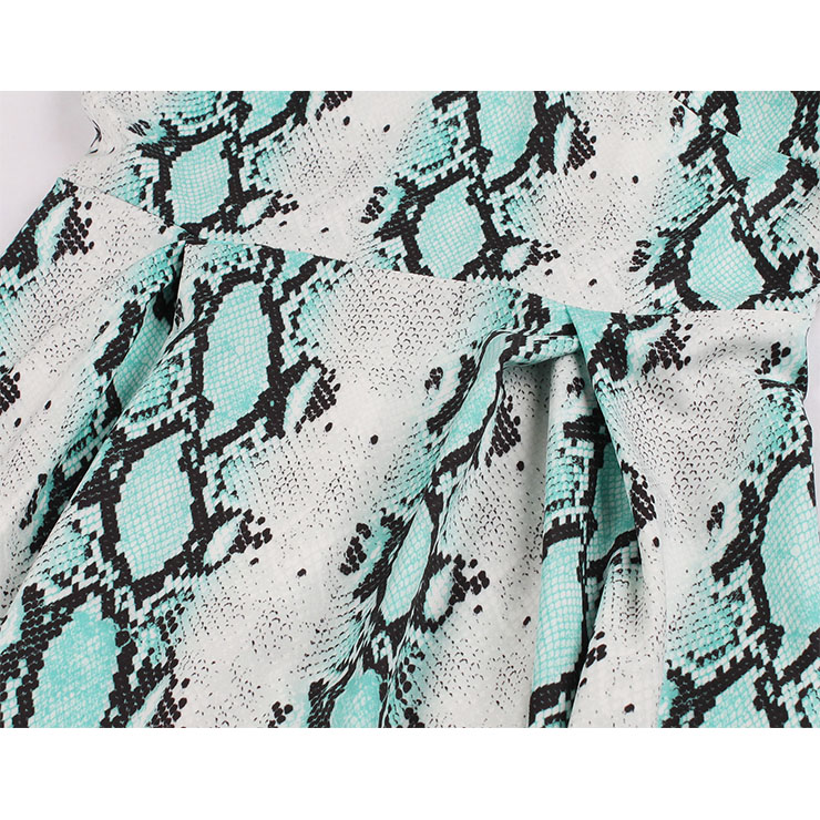 Fashion Snake Skin Print V Neck Short Sleeves High Waist A Line Swing ...