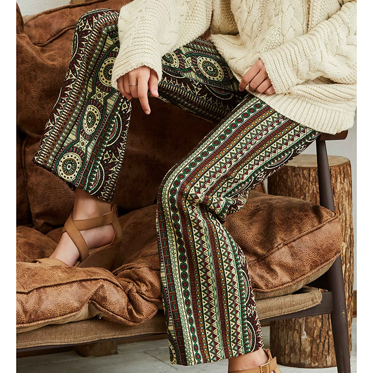 Women's Fashion Wide Leg Pants Geometric Color Block Full Length Pants ...