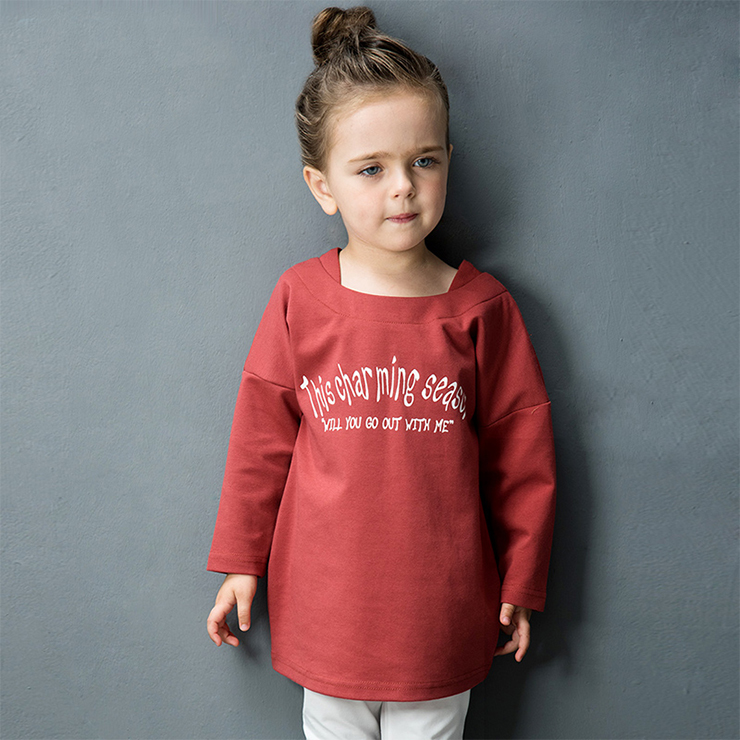 Fashion Girls Red Round Neck Long Sleeve Fleece Jersey Dress N12196