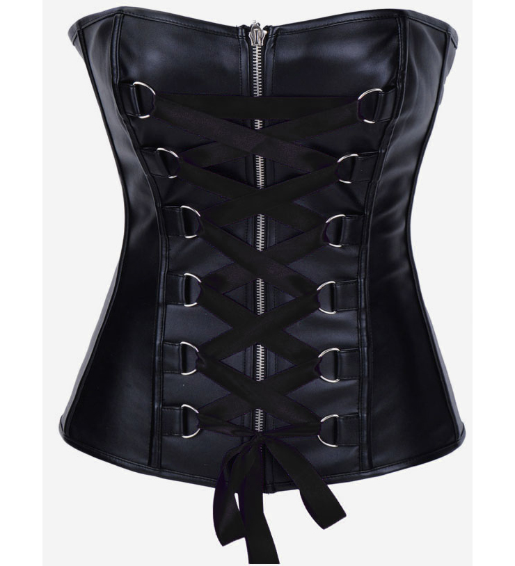 Black Lace-Up Leather Corset Top N5112