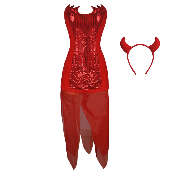Sexy Red Sqeuins Strapless Removable Hem Demon Halloween Cosplay ...