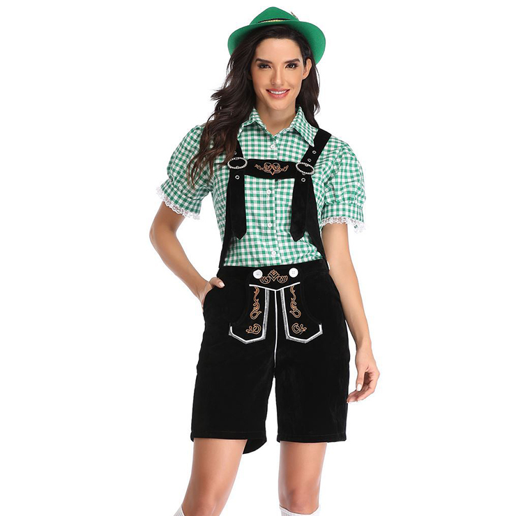 Womens Bavarian Beer Girl Suspenders And Gingham Shirt Oktoberfest
