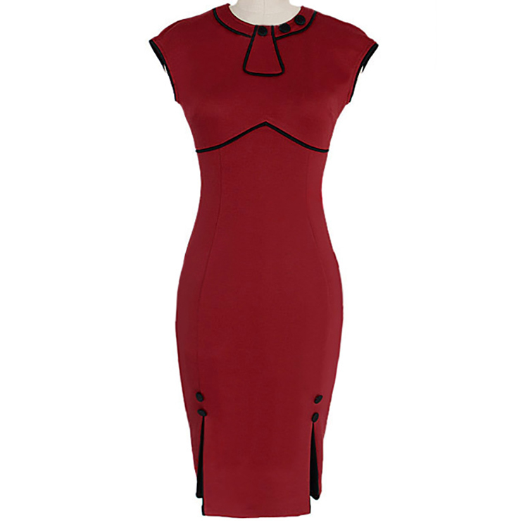 Vintage Red Bodycon Midi Dress N12097