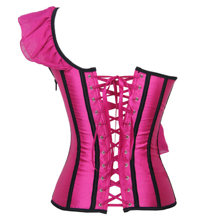 Rose One Shoulder Satin Side Zipper Overbust Corset N9552