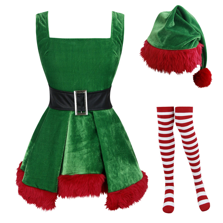 Womens Sexy Adult Elf Christmas Costume With Stockings Xt15097