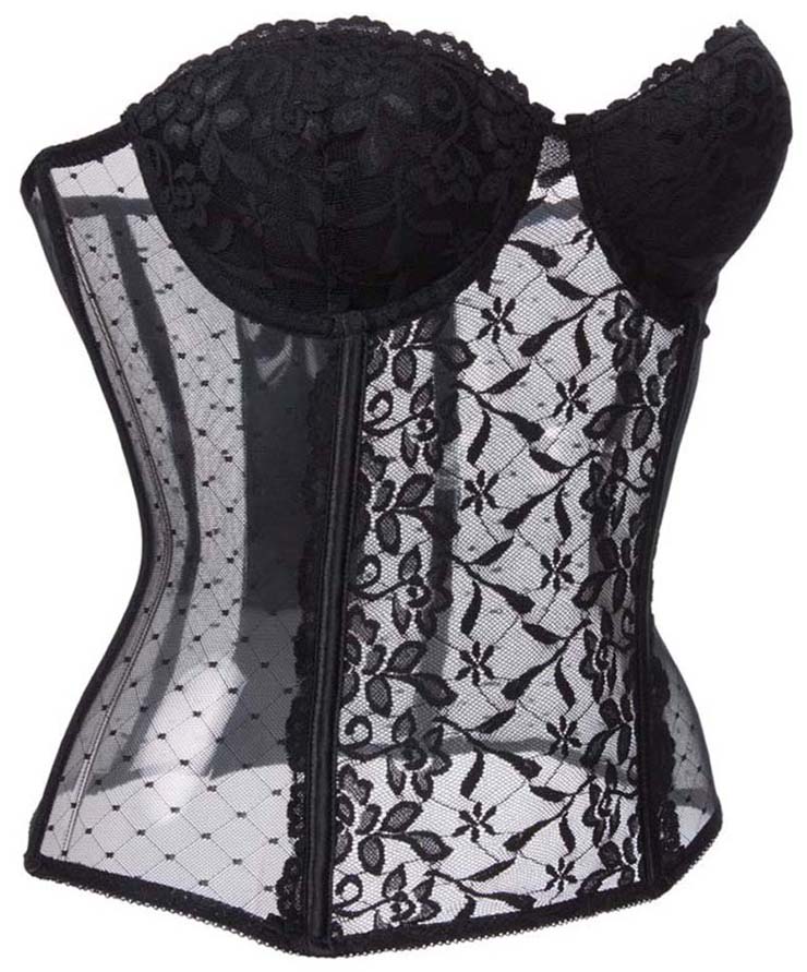 Sexy Black Lace Flower Underwire Cups Bustier N10016