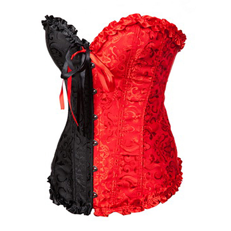 Sexy Black And Red Jacquard Busk Closure Christms Overbust Corset N10878