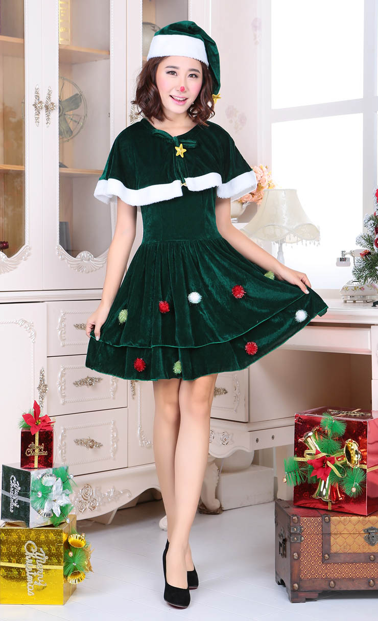 Sexy Green Velvet Christmas Tree Dress Costume N10912