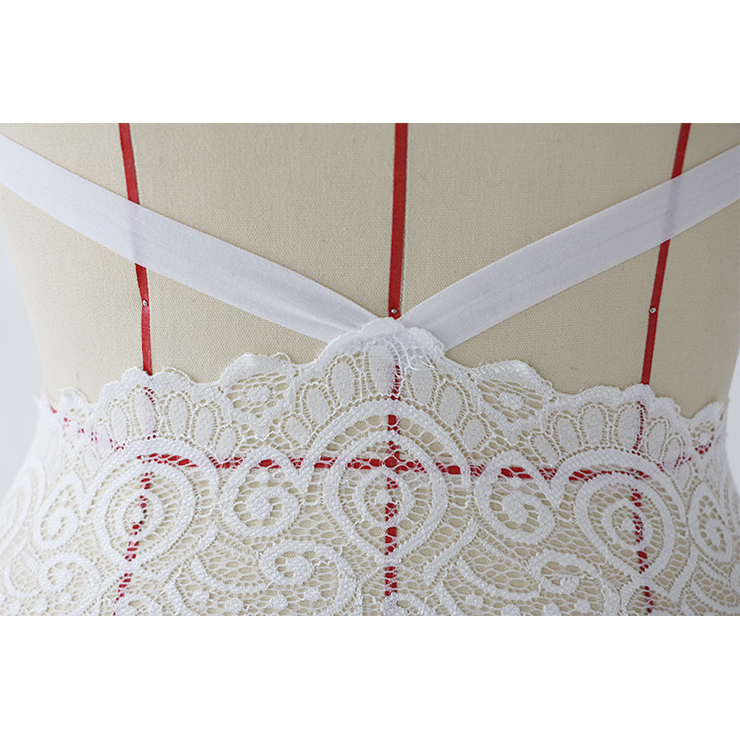 Sexy See-through White Floral Lace Halter Deep V One-piece Stretchy ...
