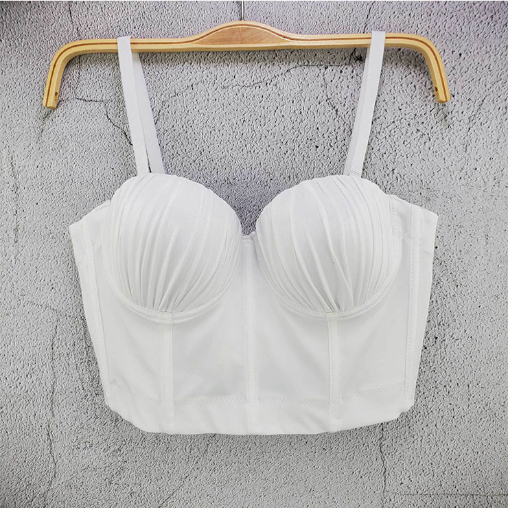 Sexy White Spaghetti Straps Pleated 3D Cup Bar Plastic Bone Bustier ...