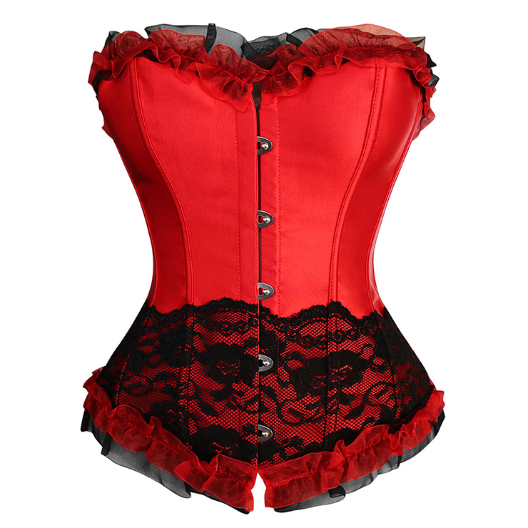 Glamourous Sexy Red Artificial Silk Lace Trim Overbust Corset Christms