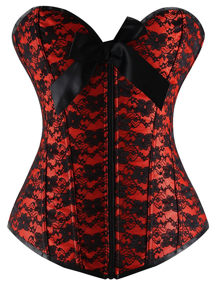 Sexy Red Sweetheart Satin Black Big Bow Corset N10021