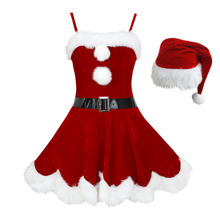 3PCS Women Sexy Sling Red Velvet White Fluff Balls Santa Girl Mini ...