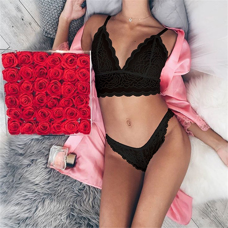Sexy Black See Through Floral Lace Low Cut Thin Shoulder Strap Tight