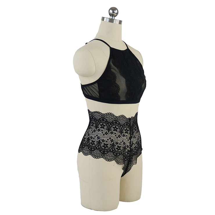 Sexy Sheer Floral Lace Wrapped Chest Thin Shoulder Strap Tight Bra And