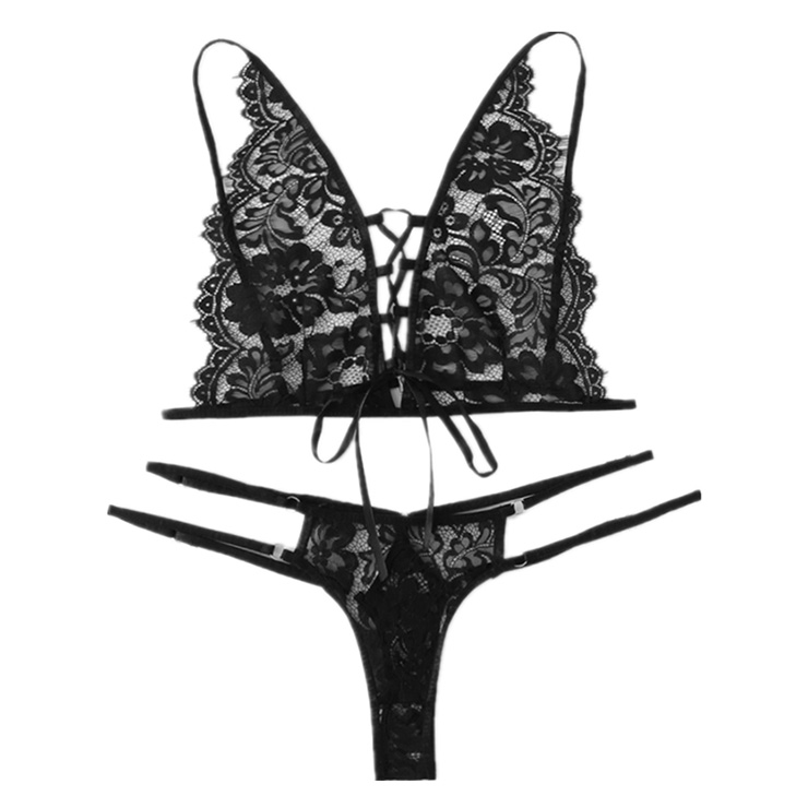 Sexy Strappy Sheer Floral Lace Spaghetti Straps Bra And G String