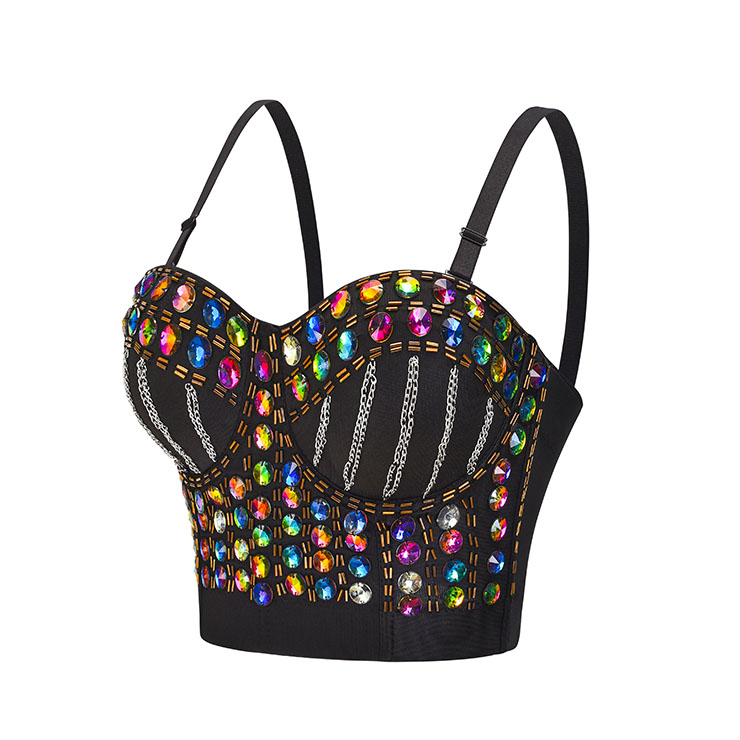 Sexy Sliver Chain Sweets Studded Gem B Cup Bustier Bra Clubwear Crop ...