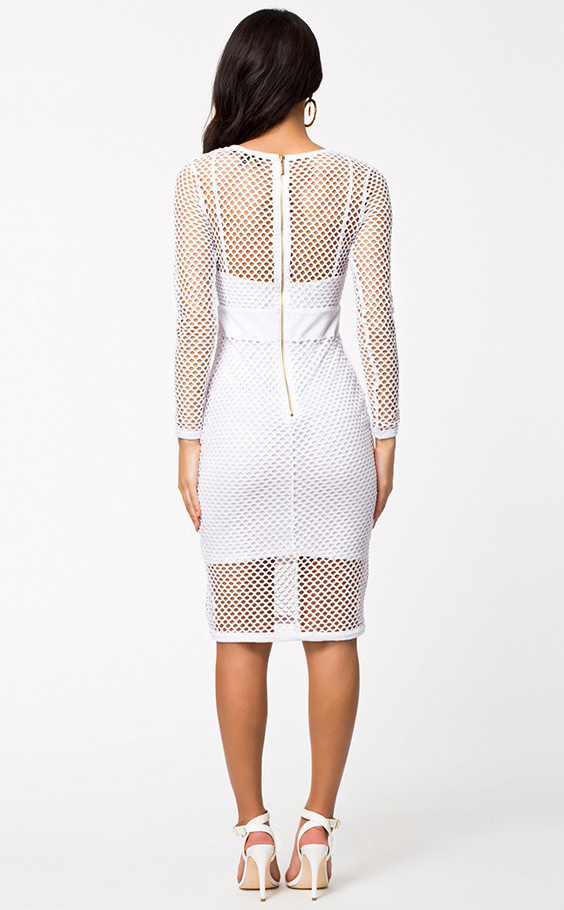 Sheath Dress with Net Cut Out Long Sleeve N8914