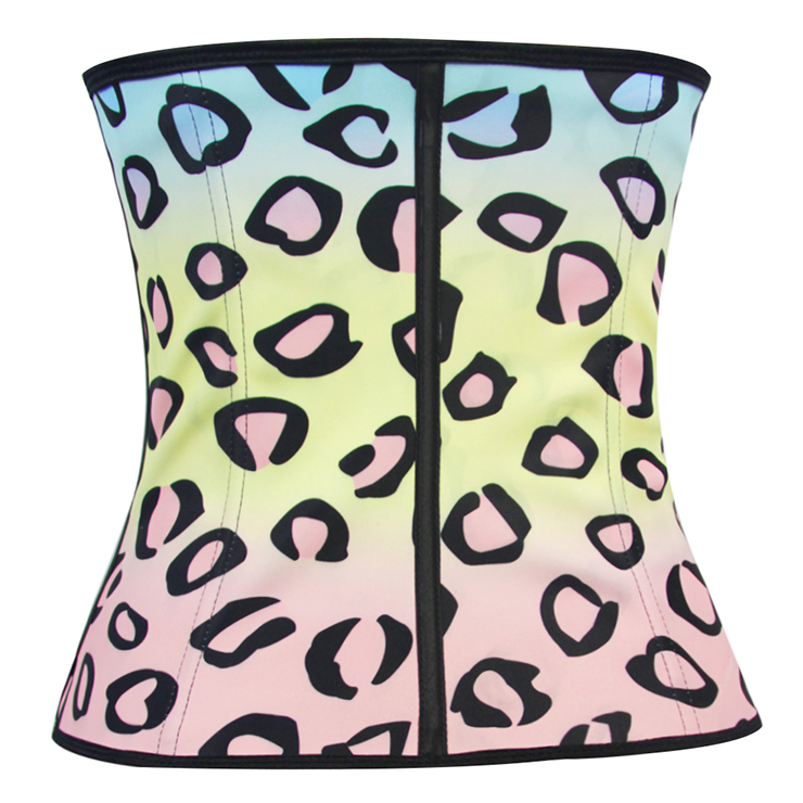 Fashion Latex Leopard Print Steel Bones Waist Training Underbust Corset ...