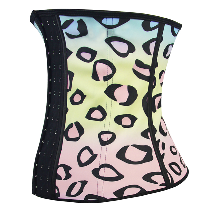 Fashion Latex Leopard Print Steel Bones Waist Training Underbust Corset ...