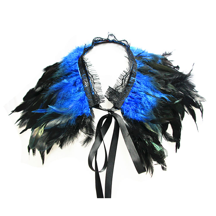 Victorian Gothic Blue Feather Cloak One-piece Lace-up Shawl Corset ...