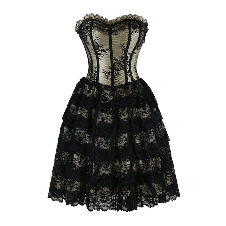 Victorian Elegant Sweetheart Neck Strapless Lace Overlay A-line Corset ...