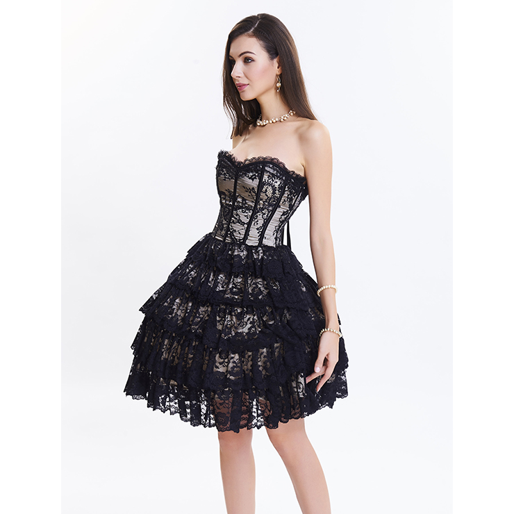 Victorian Elegant Sweetheart Neck Strapless Lace Overlay A-line Corset ...