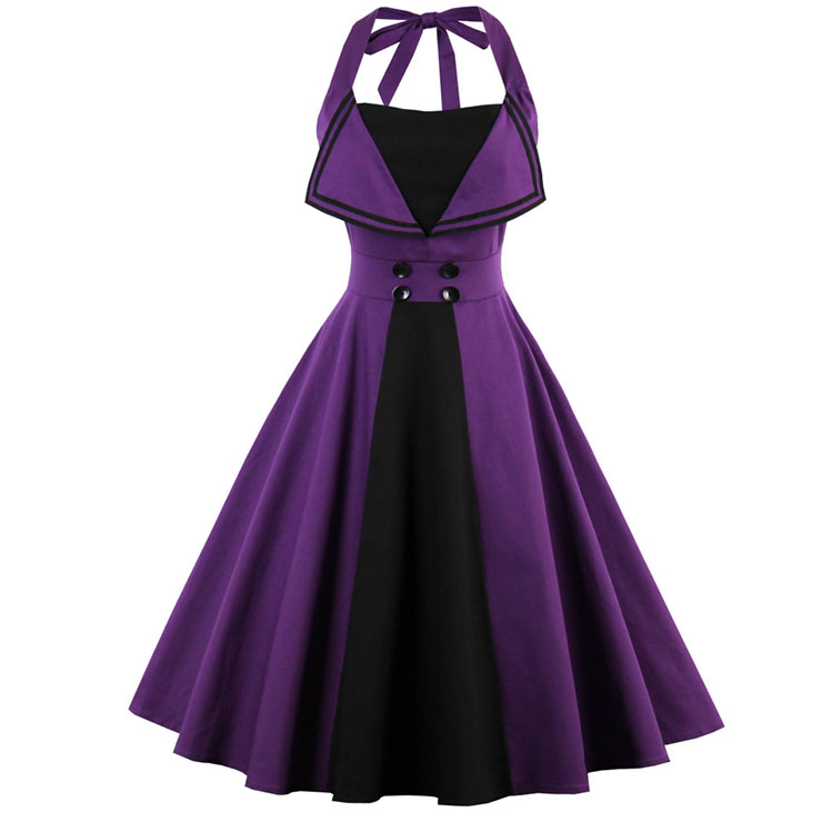 Women's Retro Summer Backless Halter Swing Dress N13058