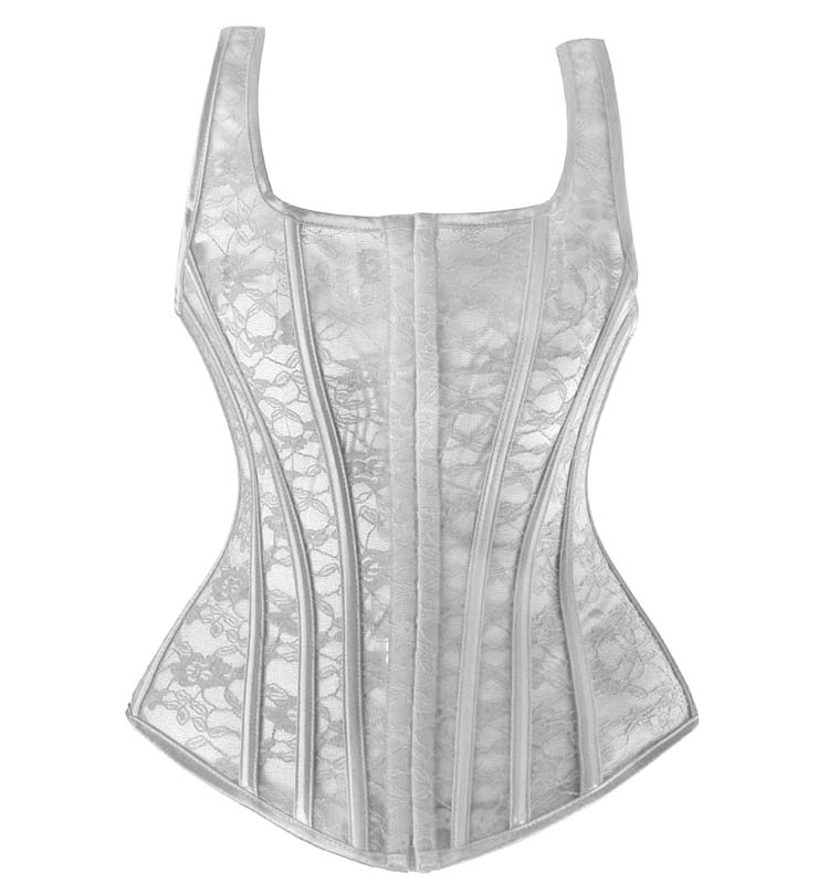 Classical White Lace Square Neck Straps Waist Training Vest Corset N9999
