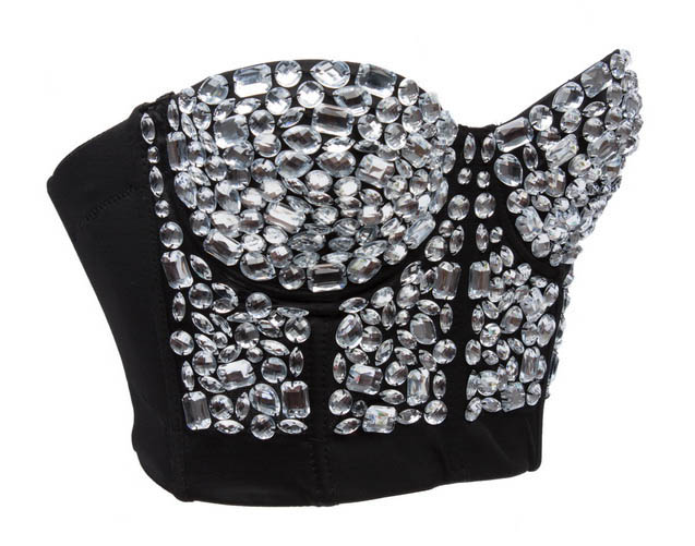 Sliver Studded Gem B Cup Black Bustier Bra N10059