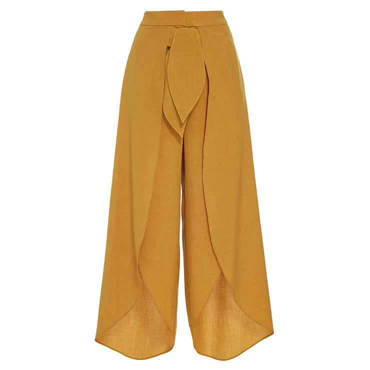 Women's Yellow Plain Irregular Loose Pant N14420